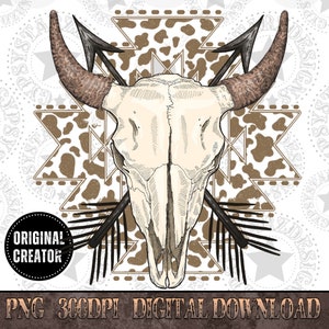 Cow Print Aztec Western Cow Skull Png, Western PNG, Western PNG, Png ...