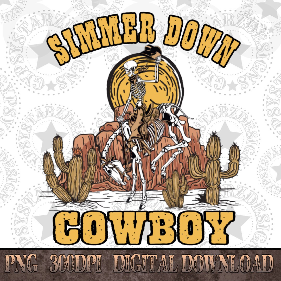 Simmer Down Cowboy Png, Western Rodeo Bull Skull Design (digital ...