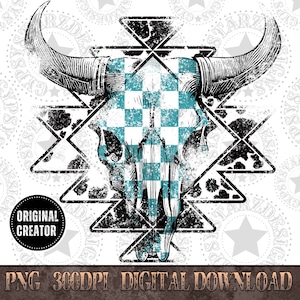 Distressed Cow Print Aztec Western Bull Skull Png, Western PNG, Png ...