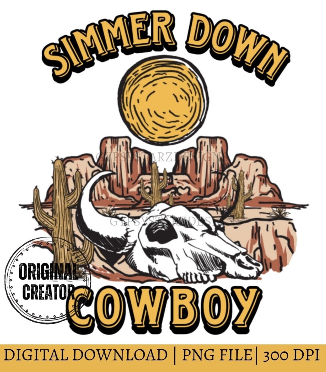 Simmer Down Cowboy Western Png, Western Rodeo Sublimation Design, Bull ...