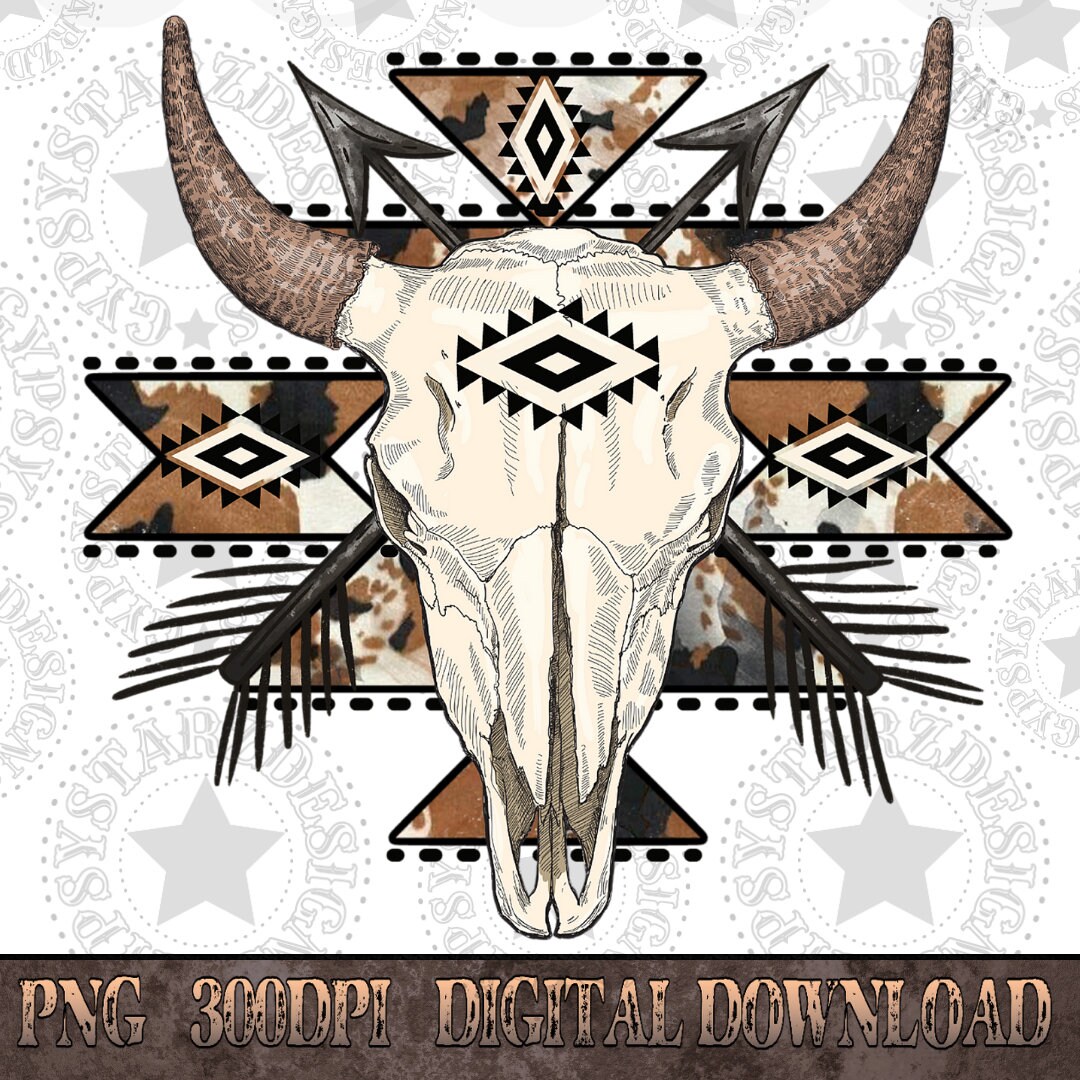 Western Png Cow Print Aztec Western Bull Skull Png Western - Etsy