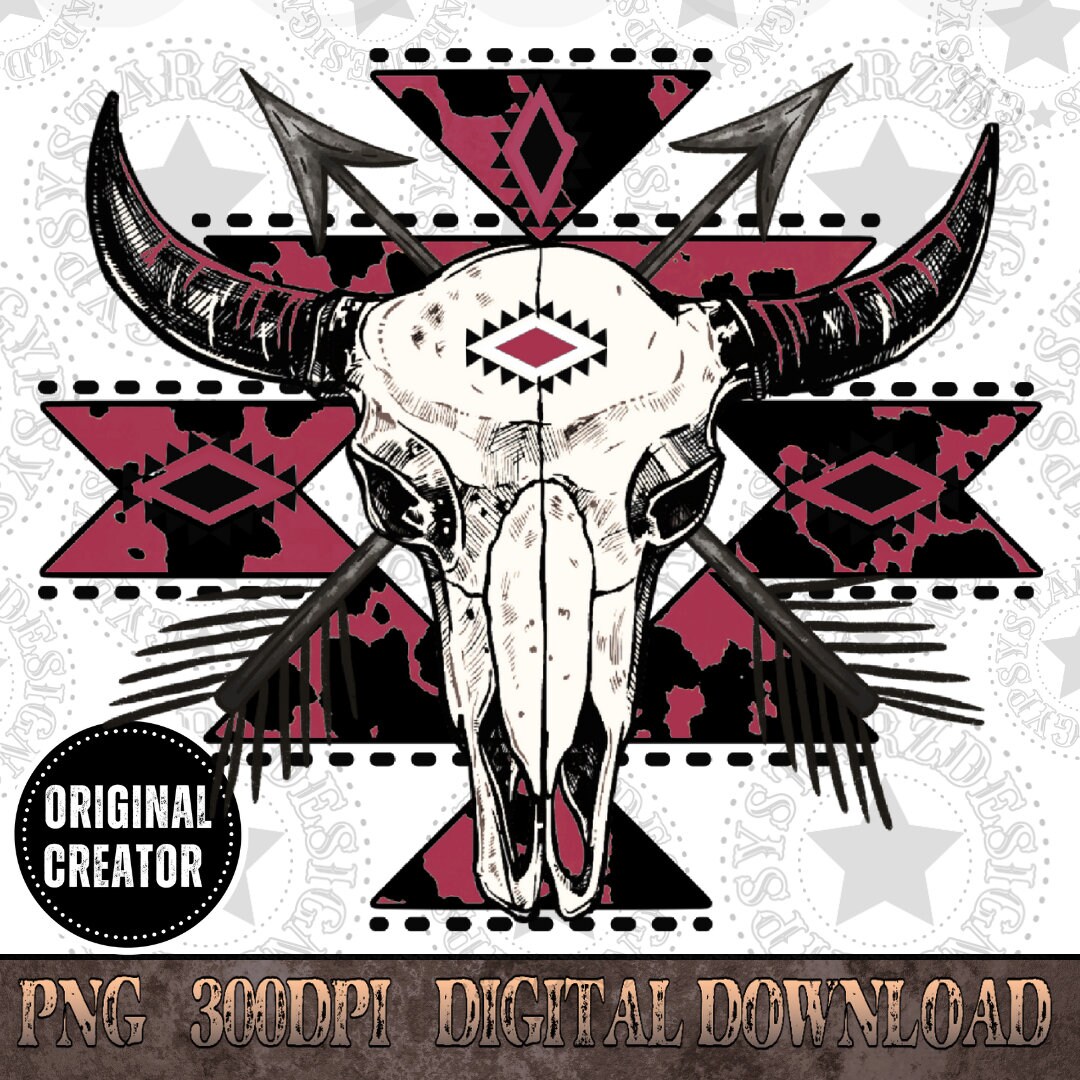 Cow Print Aztec Western Bull Skull Png, Western PNG, Western PNG, Png ...