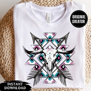 Distressed Aztec Western Bull Skull Png, Western PNG, Png File, Instant ...