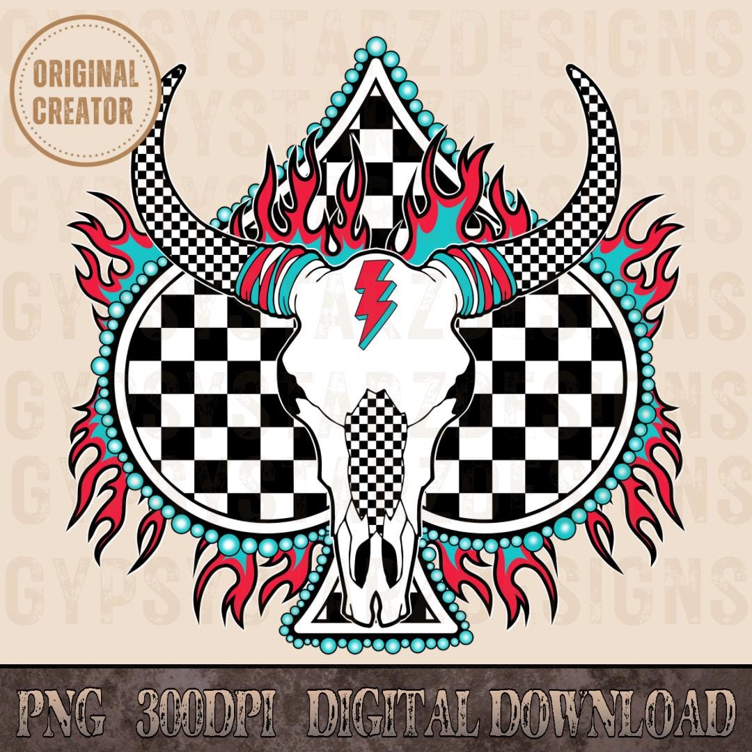 Retro Rodeo Western Png, Checkered Print Bull, Western PNG, Png File ...