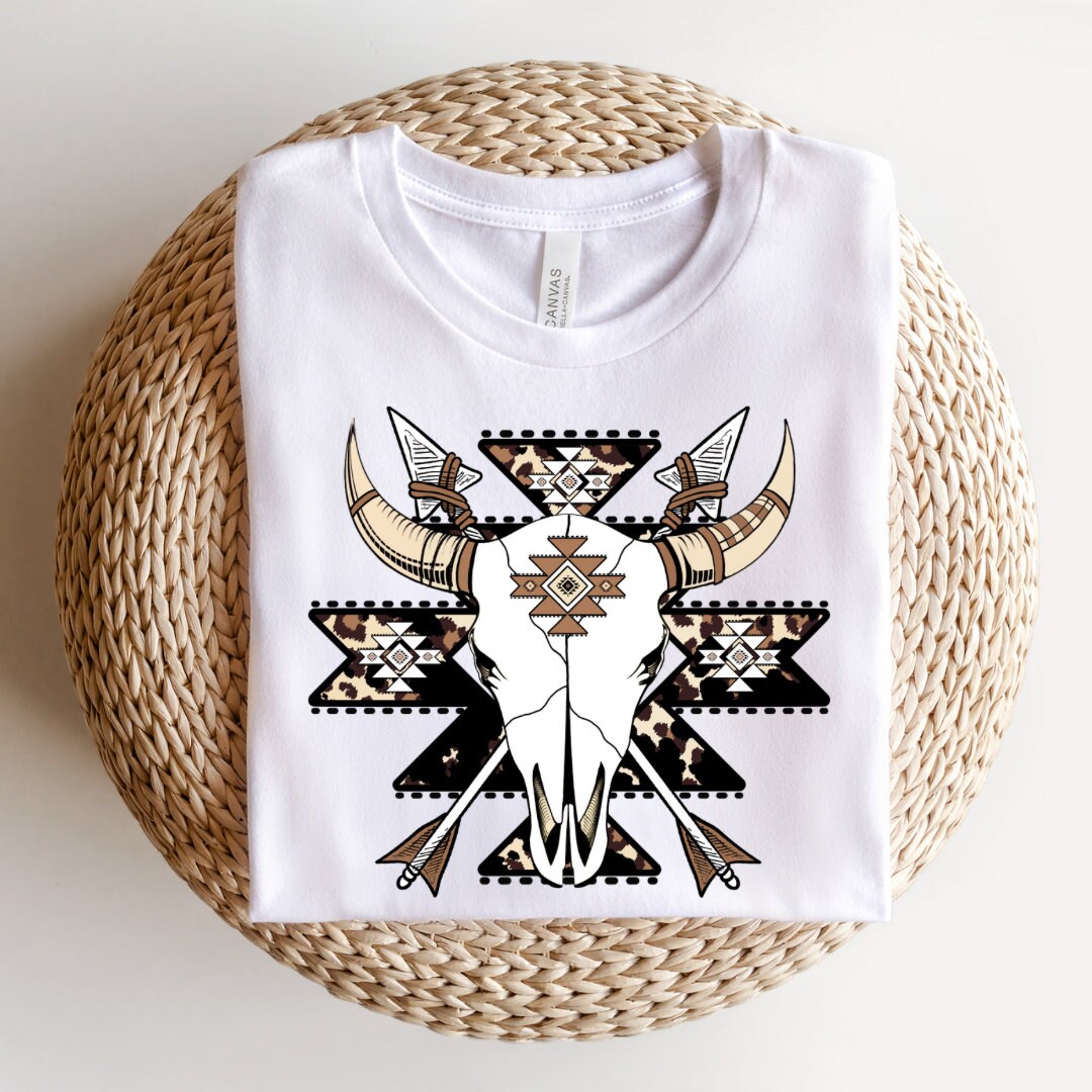 Animal Print Aztec Western Bull Skull Png, Western PNG, Western PNG ...