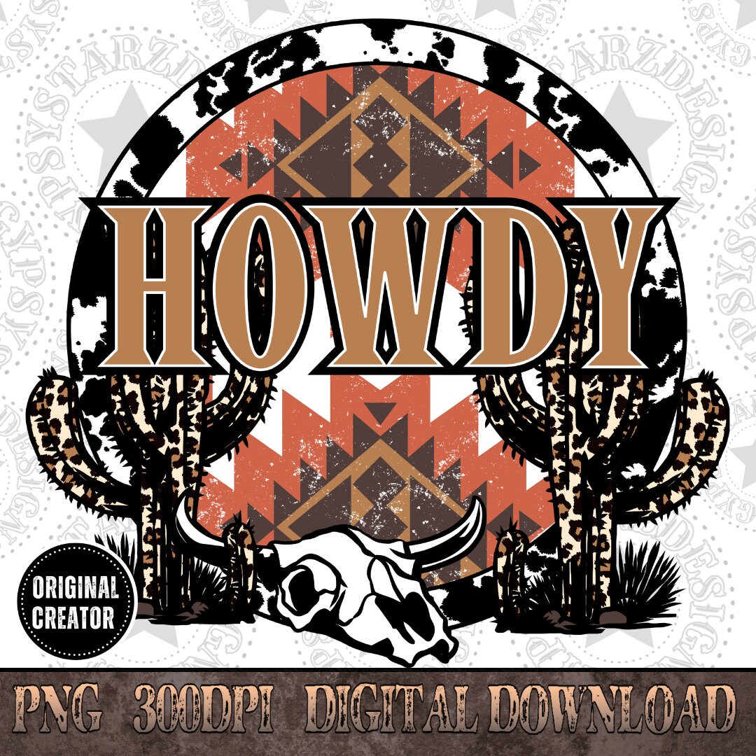 Howdy Aztec Cow Print PNG, Western Sublimation PNG, Instant Download ...