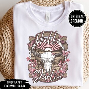 Hello Darlin PNG, Western Bull Skull Sublimation Design (digital ...