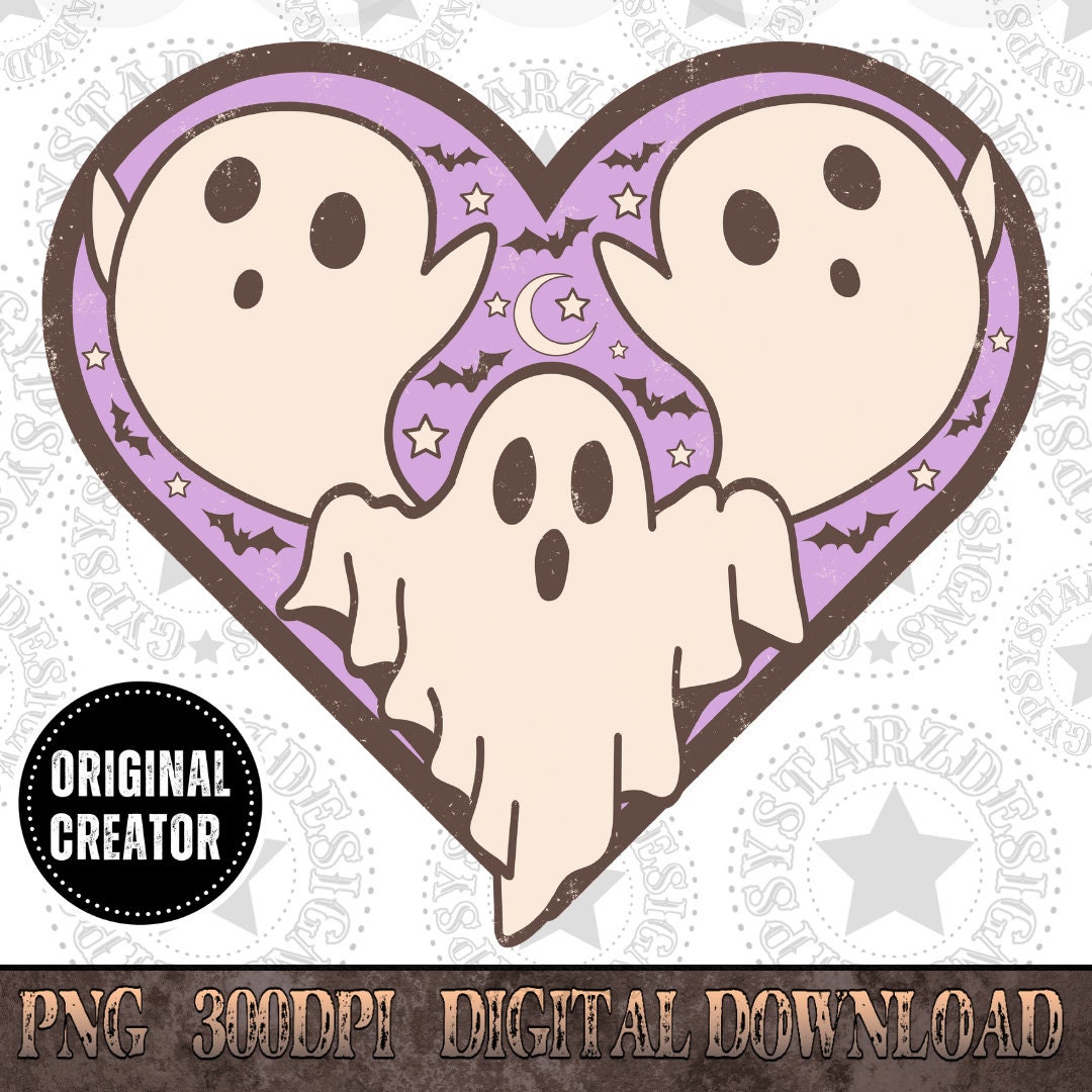 Ghost Heart Retro Design Png | Cute Heart Ghost PNG Sublimations ...