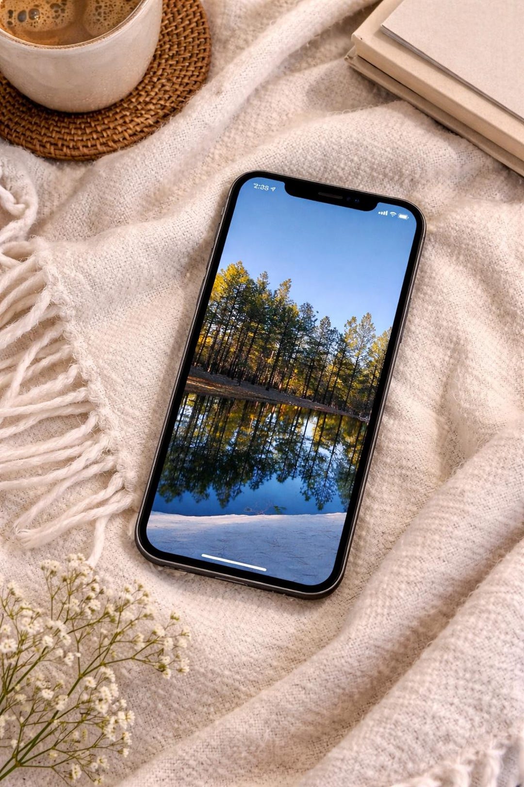 Forest Reflection Phone Wallpaper | Pine Tree Lake Background | Calm ...