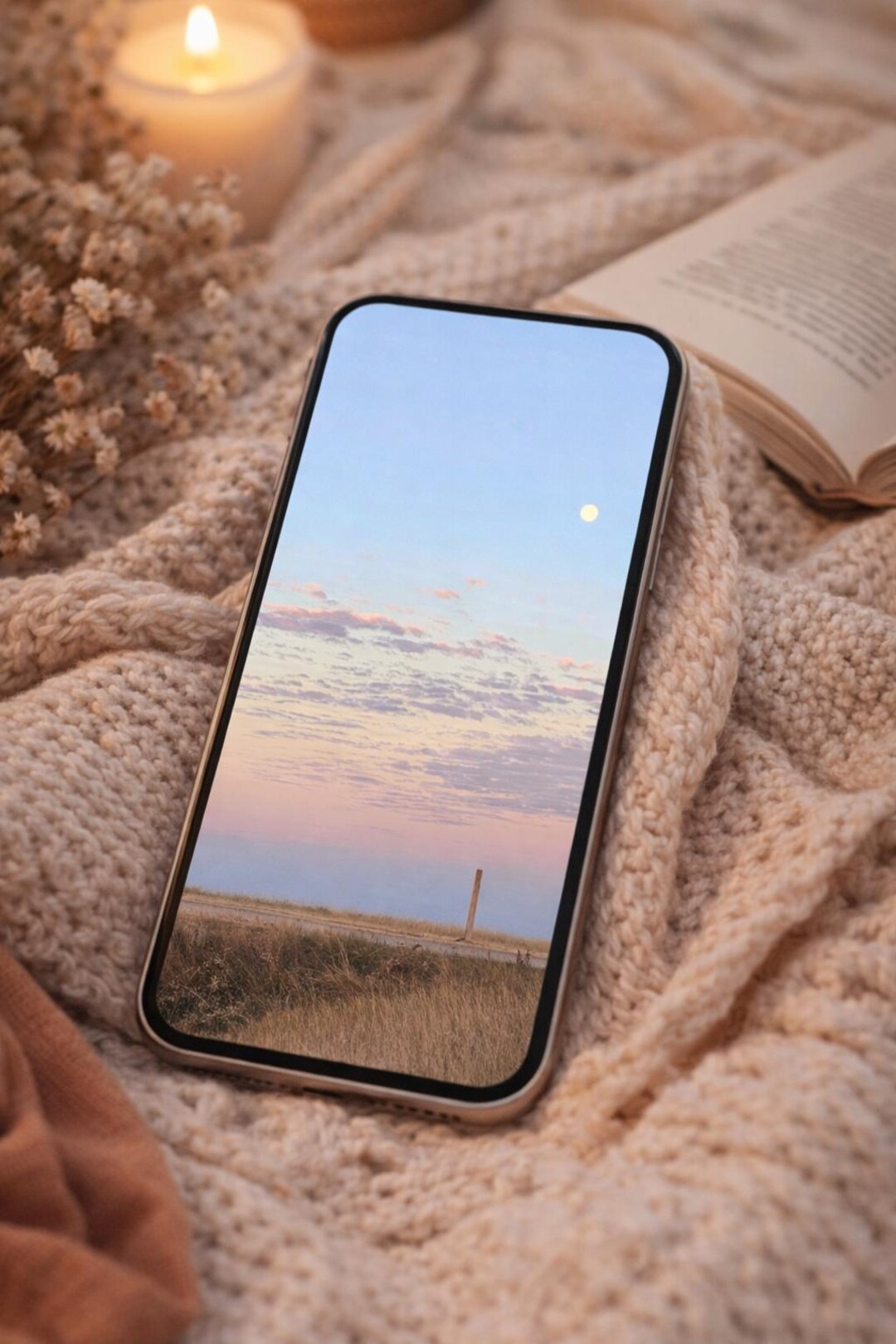 Pastel Prairie Moon Phone Wallpaper | Cozy Country Sky Lock Screen ...