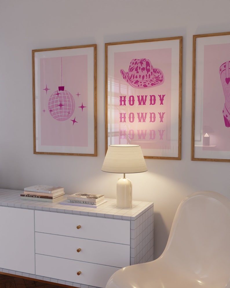 Pink Preppy Room Decor Wall Art SET Howdy Sign Pink - Etsy