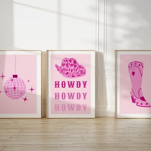 Pink Preppy Room Decor Wall Art SET · Howdy Sign Pink · Western Wall ...