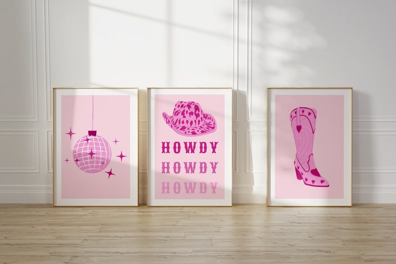 Pink Preppy Room Decor Wall Art SET Howdy Sign Pink - Etsy