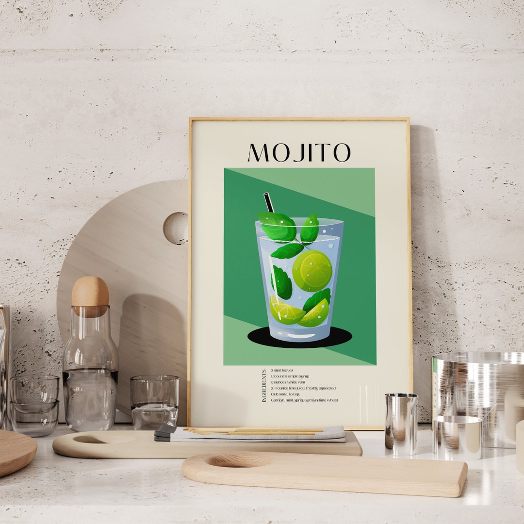 Mojito Cocktail Druck, Mojito Poster, Cocktail Rezept Poster, süße Haus ...