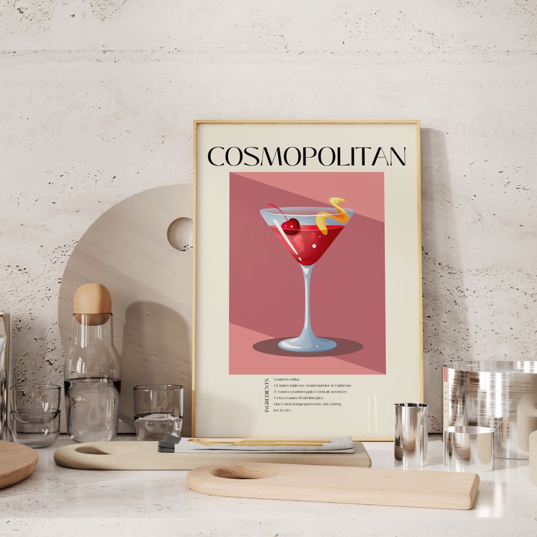 Cosmopolitan Poster, Cosmopolitan Drink Print, Cocktail Recipe Poster ...