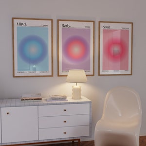 Gradient Mind Body Soul Print, Positive Aura Poster Set of 3, Spiritual ...