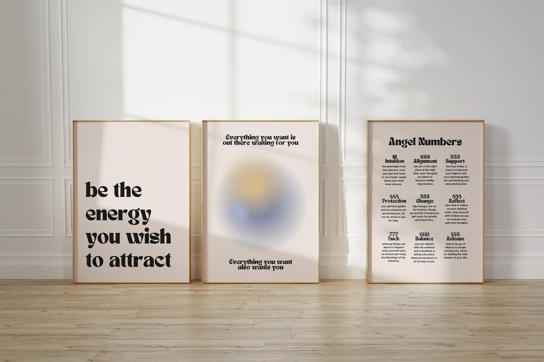Retro Manifest Poster SET, Law of Attraction Poster, Aura Angel Numbers ...