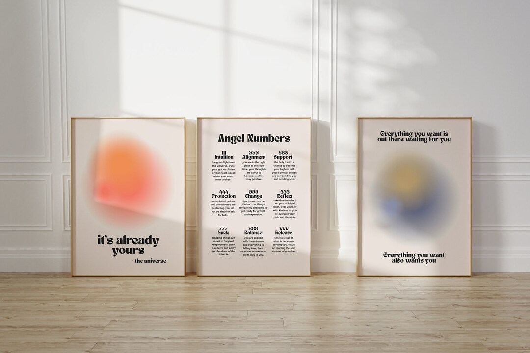 Retro Manifest Poster Set, Angel Numbers, Affirmation Wall Art (digital ...