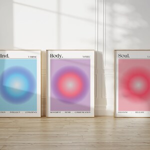 Gradient Mind Body Soul Print, Positive Aura Poster Set of 3, Spiritual ...