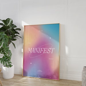 Manifest Wall Art, Colorful Aura Poster, Affirmation Wall Art, Manifest ...