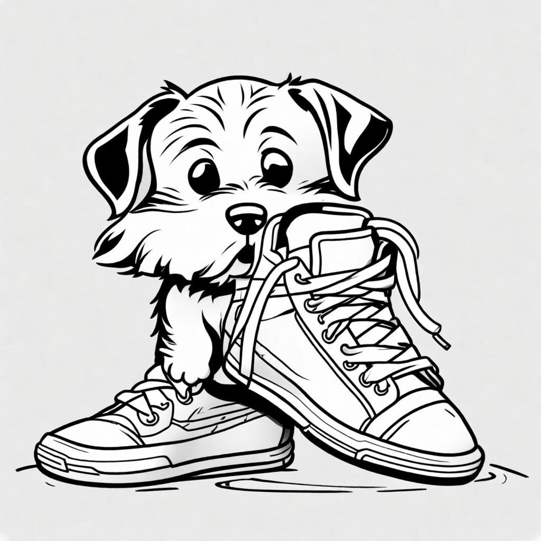 Puppy in Sneakers Digital Image Coloring Page - Etsy