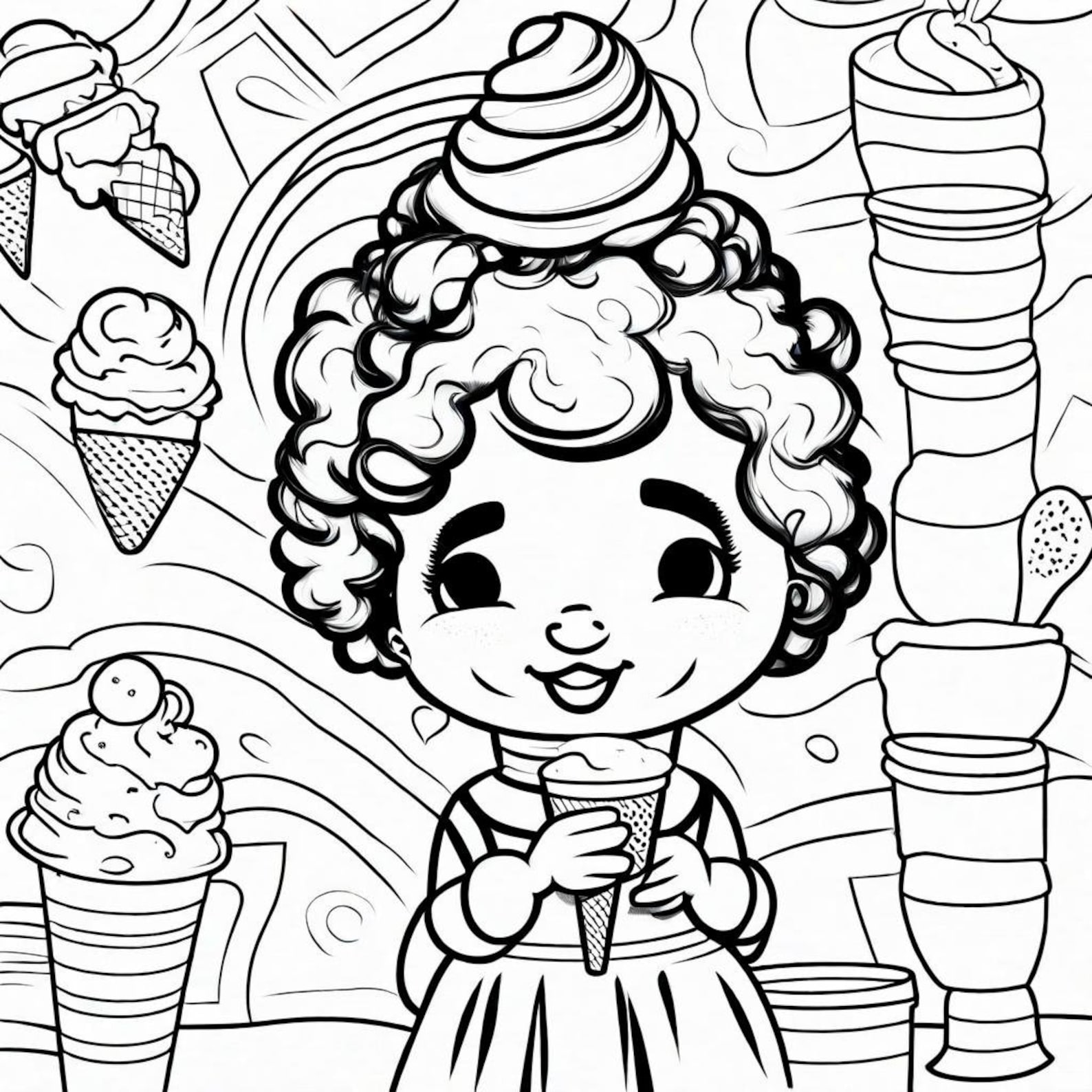 Ice Cream Girl Coloring Page Digital Image - Etsy