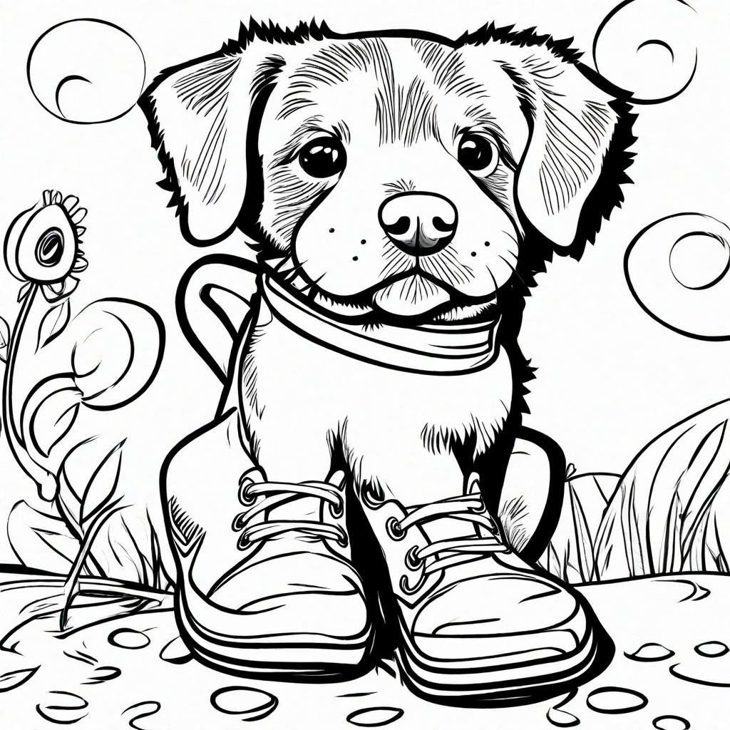 Puppy in Boots Digital Image Coloring Page - Etsy