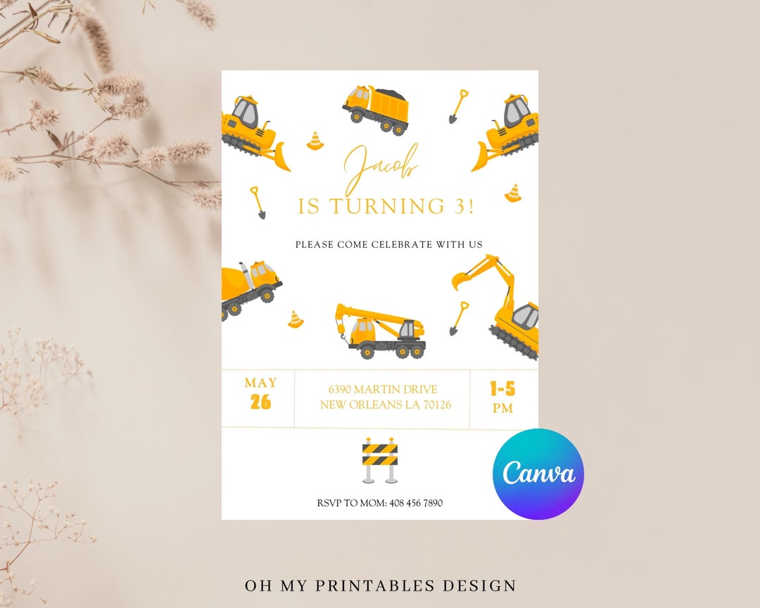 Editable Construction Invitation, Canva Template for Digital Download ...