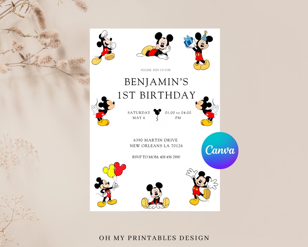 Mickey Mouse Birthday Invitation Digital Invite, Printable, Textable ...