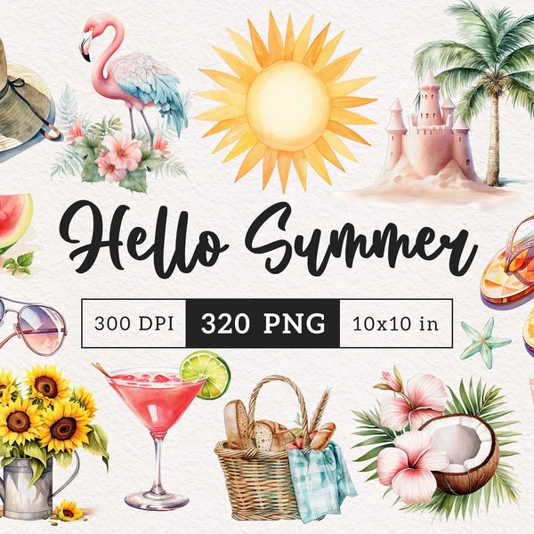 Hello Summer Clipart - Etsy