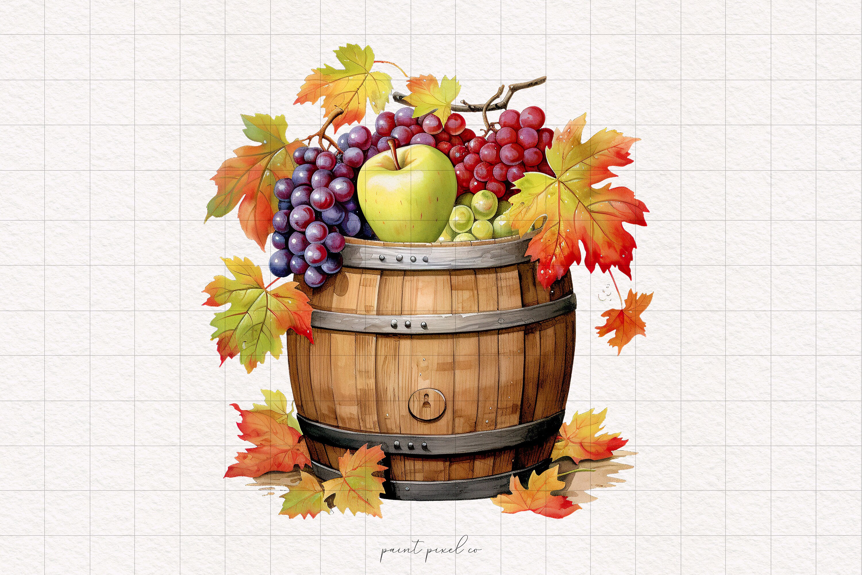 8 Watercolor Cute Fall Barrels Decor Clipart Boho Autumn PNG Watercolor ...