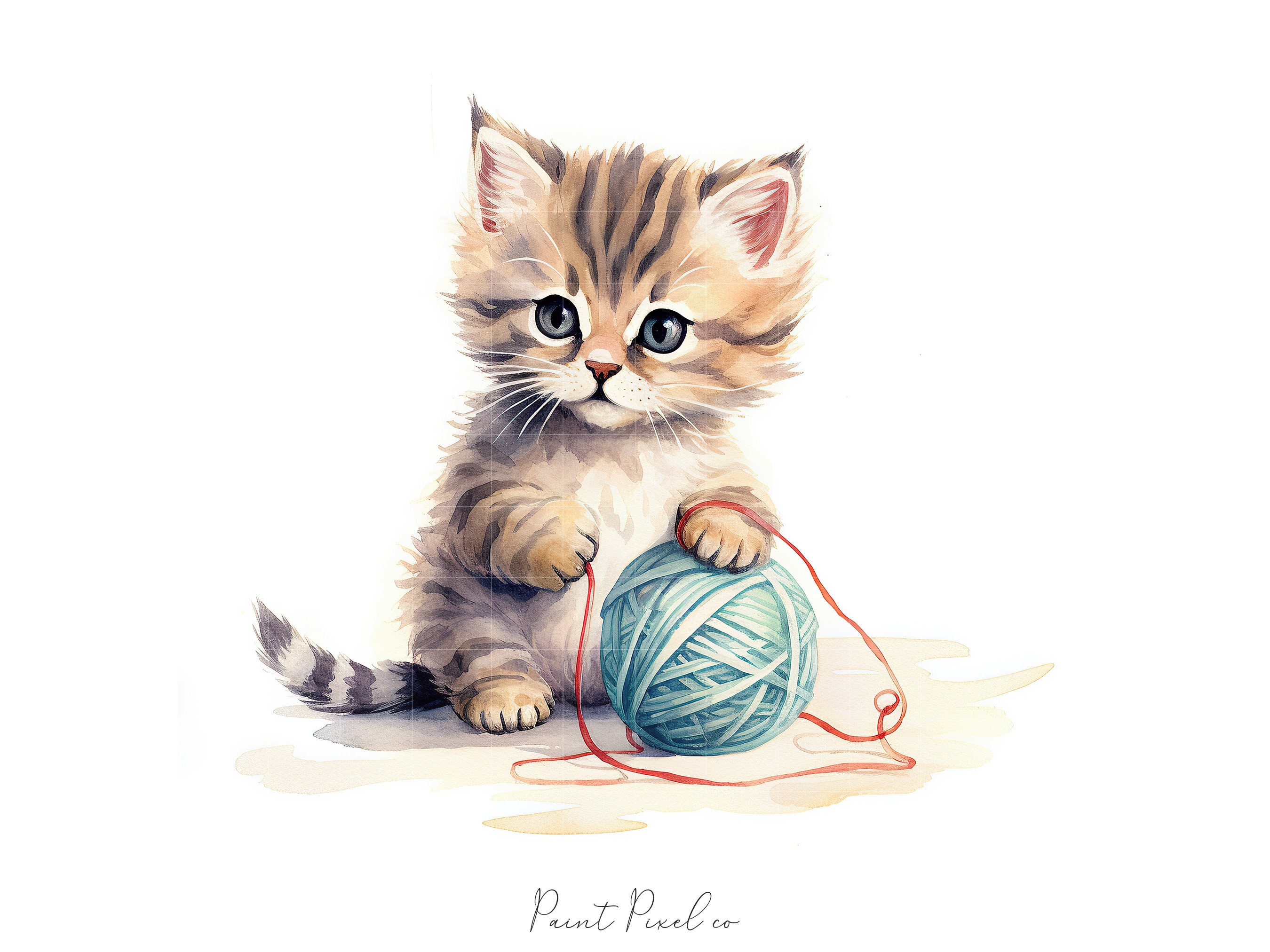 15 Cute Kitten With Yarn Clipart High Quality Jpgs Cat Clipart Bundle ...