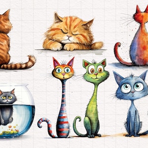 Quirky Cat Clipart PNG Whimsical Kitten Sublimation Clip Art Cute ...