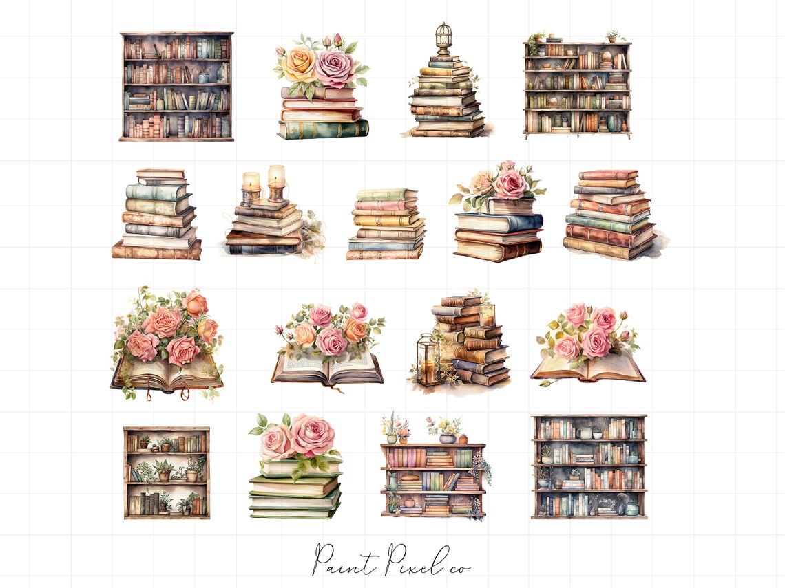 Vintage Book Clipart Books PNG Retro Floral Books Stack Library Old ...