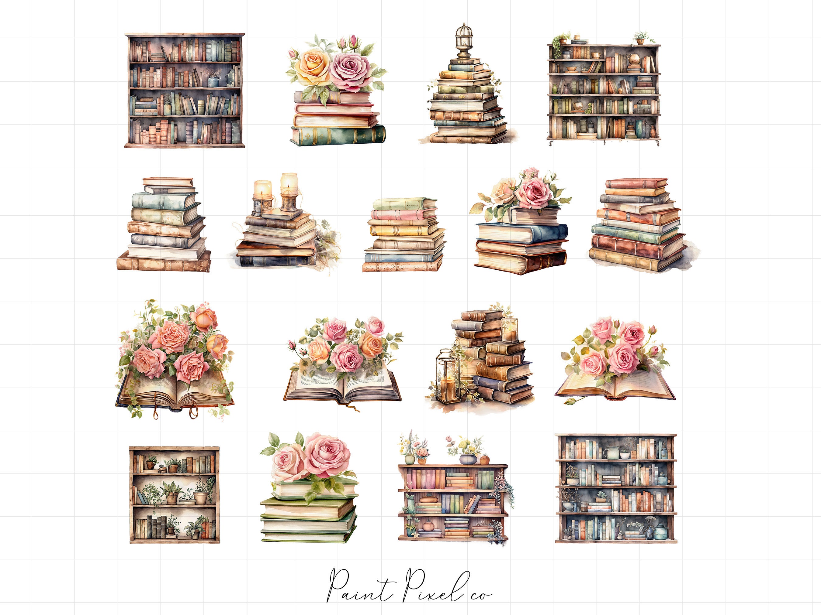 Vintage Book Clipart Books PNG Retro Floral Books Stack Library Old ...
