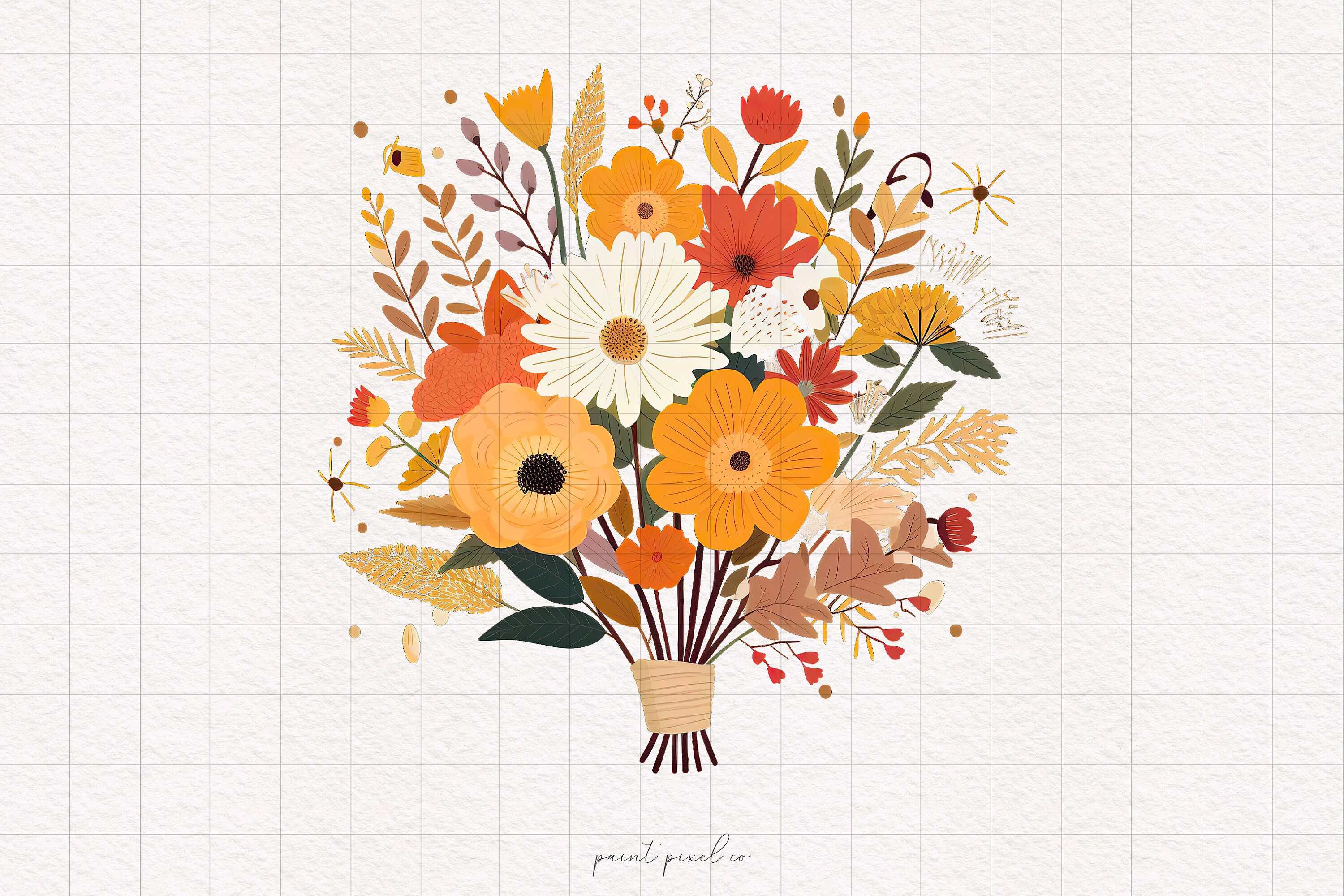 4 Autumn Bouquet Clipart Boho Fall PNG Watercolor Floral Graphics ...