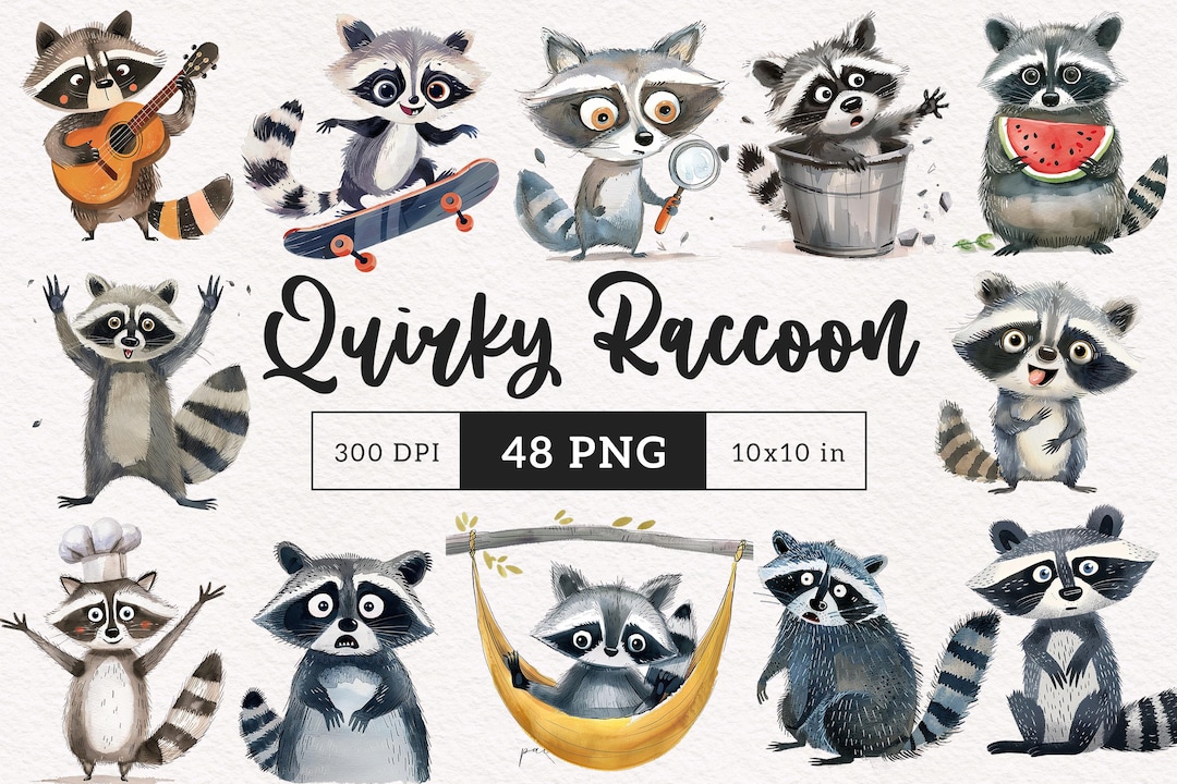 Quirky Raccoon Clipart Whimsical PNG Silly Raccoon Poses Woodland ...