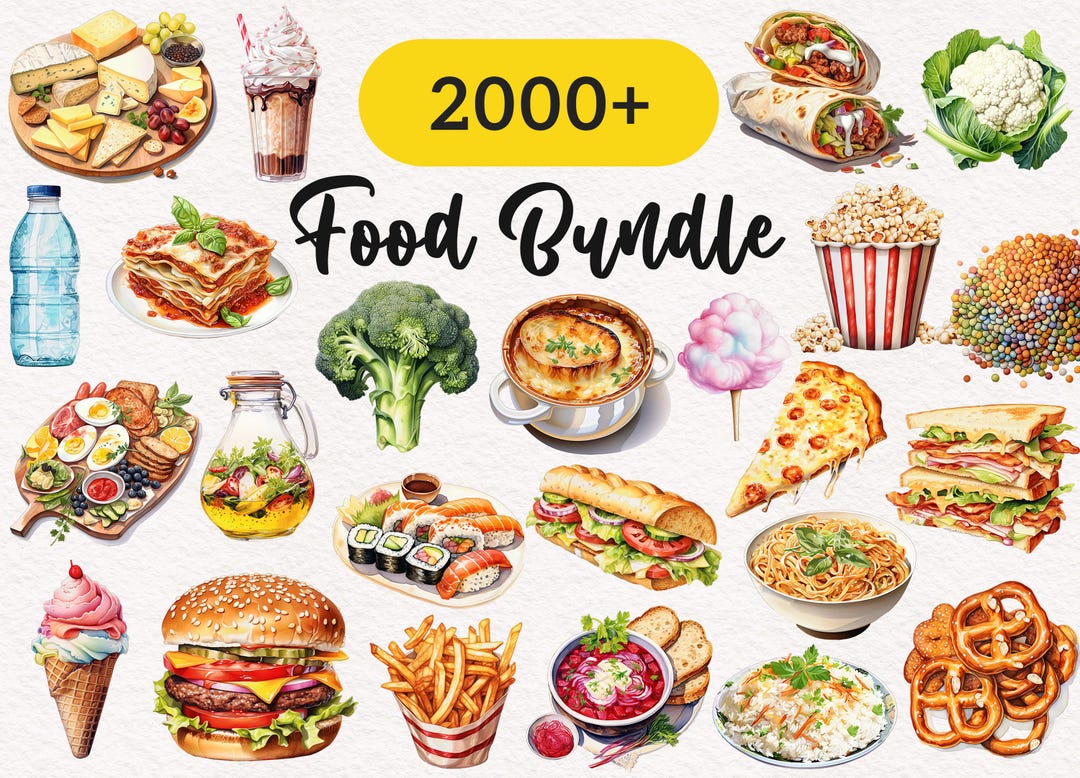 Food Mega Bundle Clipart Watercolor Fruits Vegetables Food Graphics ...