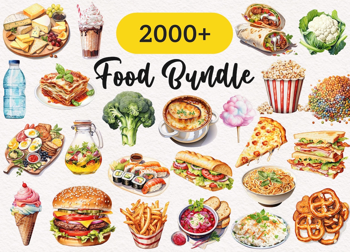 Food Mega Bundle Clipart Watercolor Fruits Vegetables Food Graphics ...