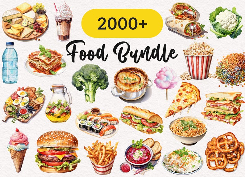 Food Mega Bundle Clipart Watercolor Fruits Vegetables Food Graphics ...