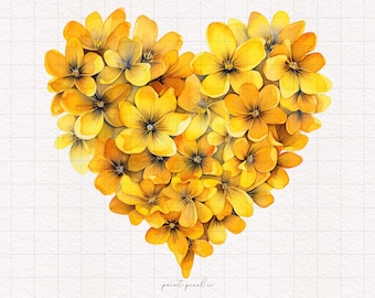 16 Yellow Floral Hearts Clipart, Digital Download, Printable Watercolor ...