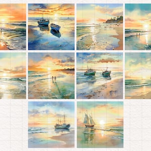 Sunset Beach Digital Paper Set PNG Sunrise Beach Backdrop Ocean ...