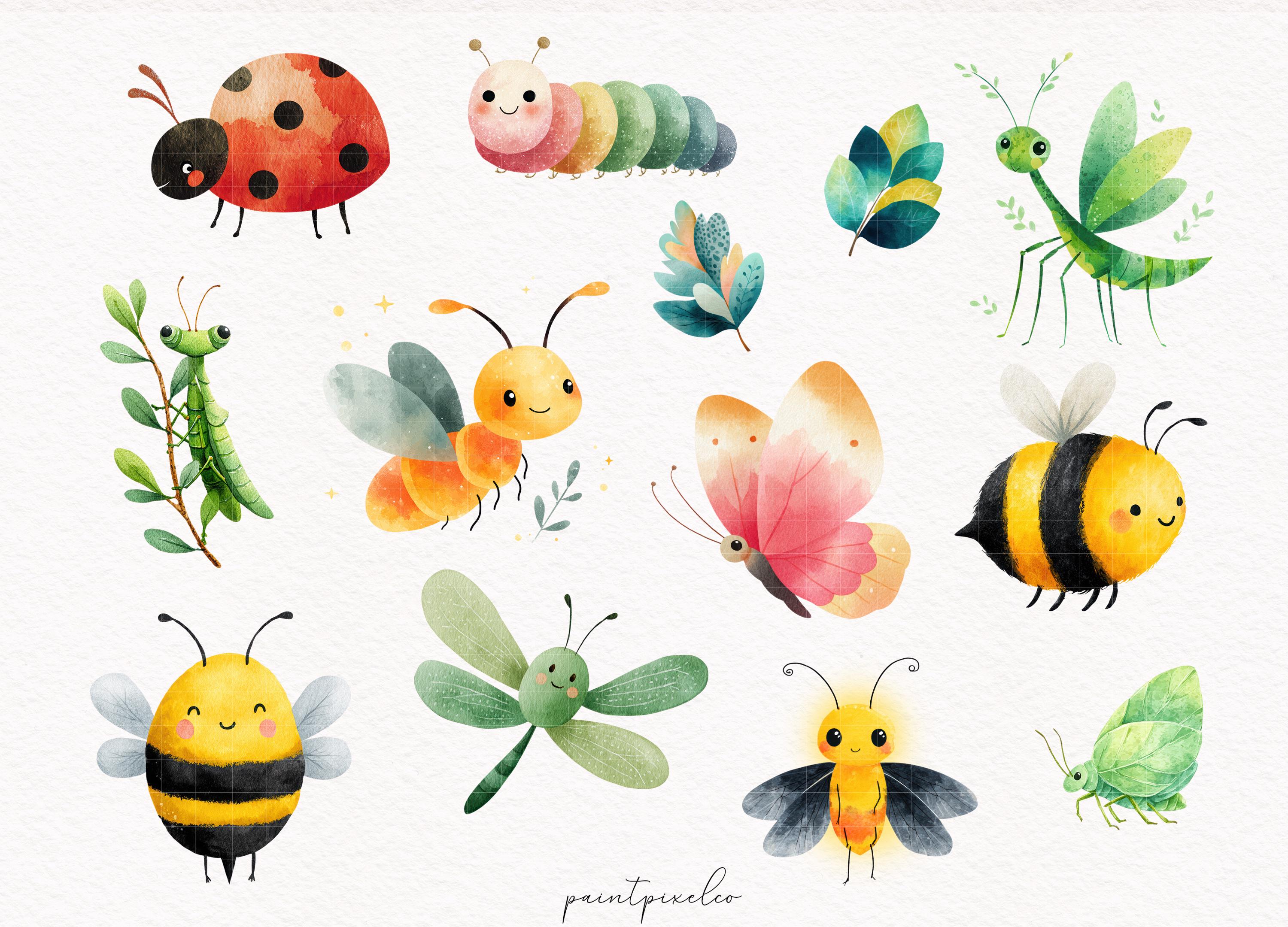 Cute Insects Clipart Little Love Bugs PNG Garden Creatures Spring Baby ...