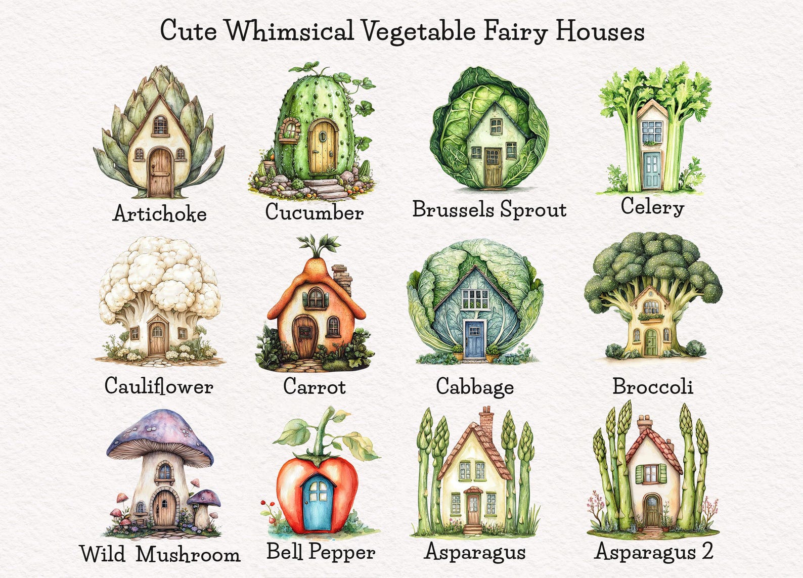 Whimsy Fruit Vegetable Fairy House Clipart Cute Fantasy Home PNG ...