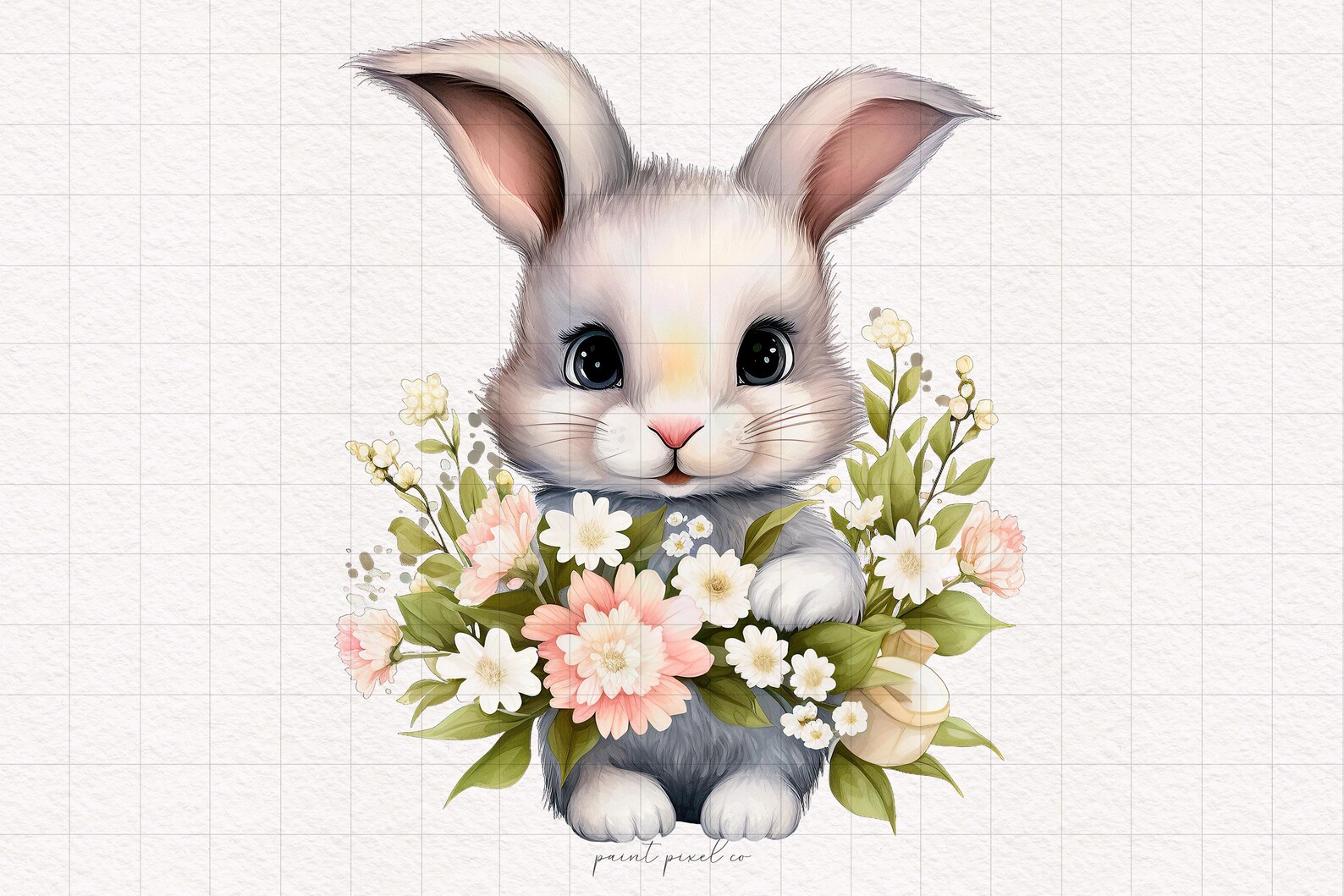 12 Floral Spring Bunny PNG Easter Baby Rabbit With Flowers Cute Clipart ...