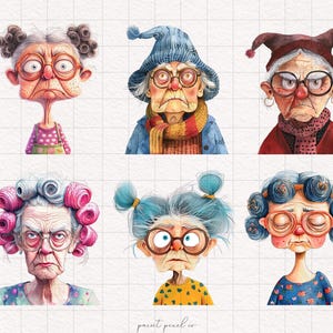 Grumpy Grandma Clipart Moody Granny PNG Whimsical Funny Cartoon Sassy ...
