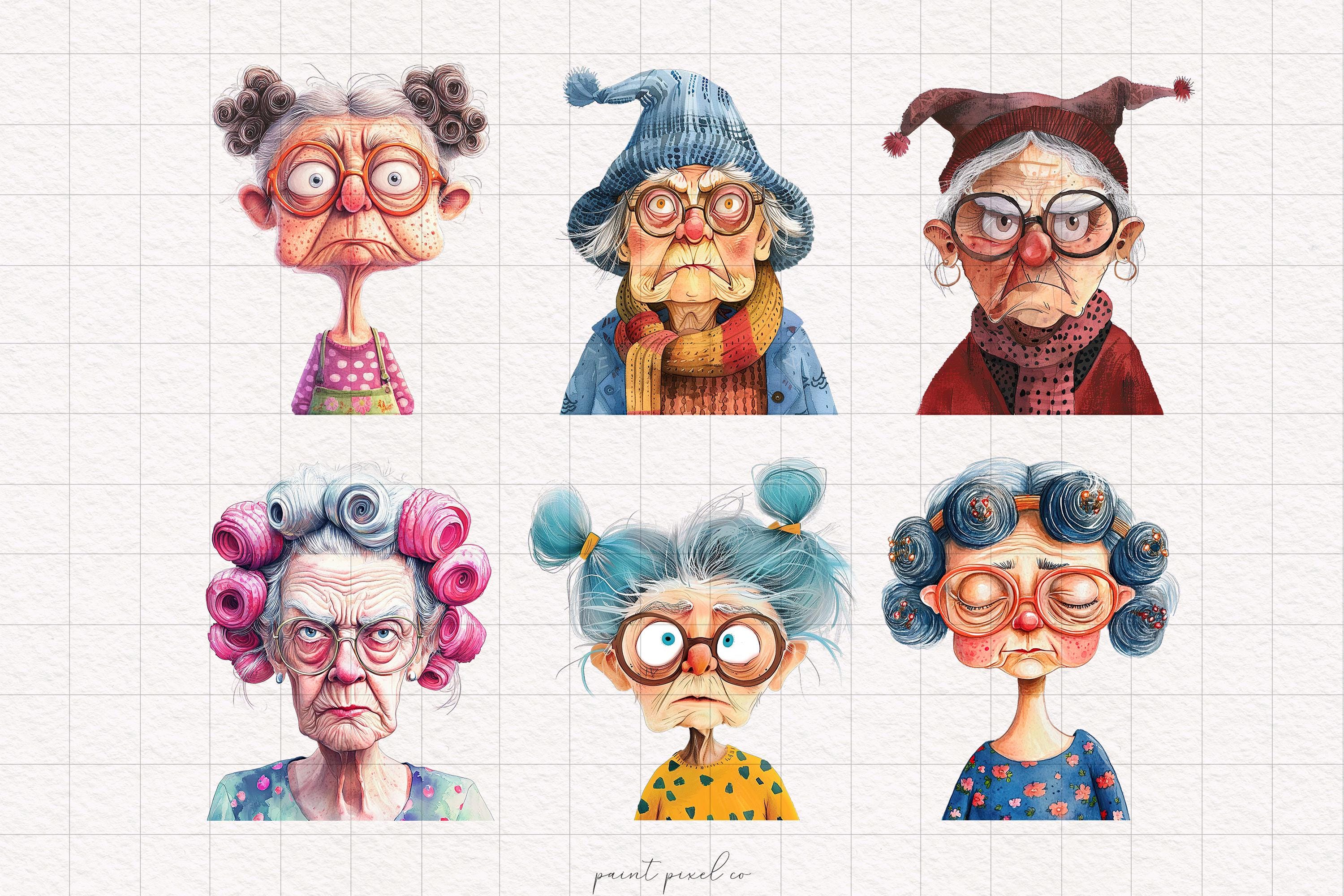Grumpy Grandma Clipart Moody Granny PNG Whimsical Funny Cartoon Sassy ...
