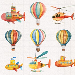 Whimsy Vehicles Clipart PNG Watercolor Firetrucks Cars Bus Train Clip ...