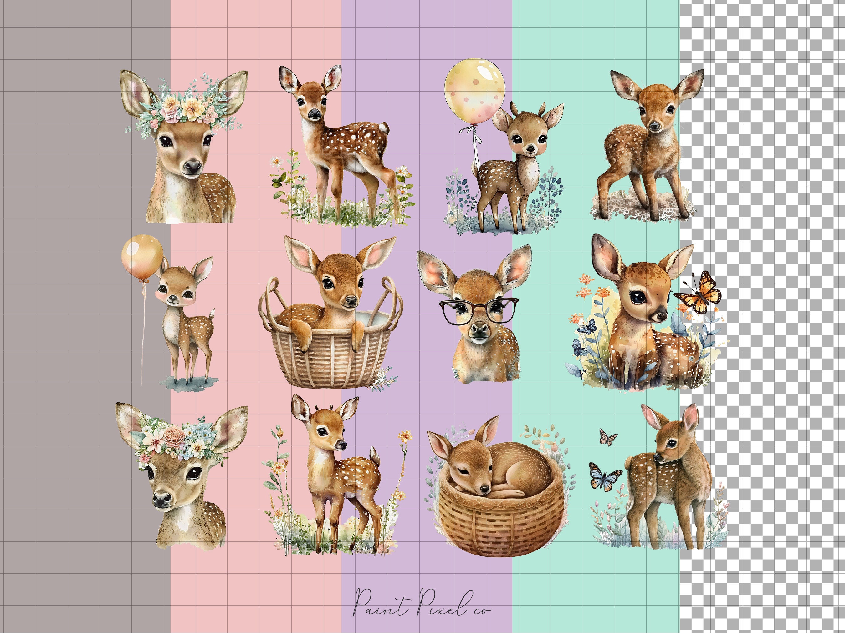 Woodland Animals PNG Watercolor Baby Deer Clipart Cute Baby Shower ...