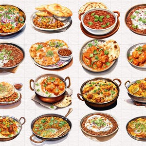 Indian Cuisine Clipart India Meal PNG Biryani Samosas Naan Graphics ...